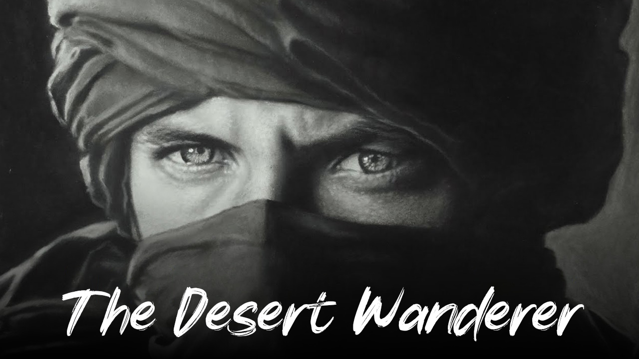 Powerful realism artwork capturing the spirit of a desert wanderer