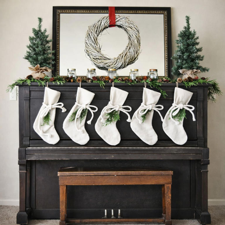 DIY rustic mantel decor for Christmas