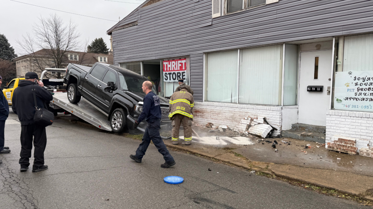 Single vehicle crash in Ohio, truck swerves into building