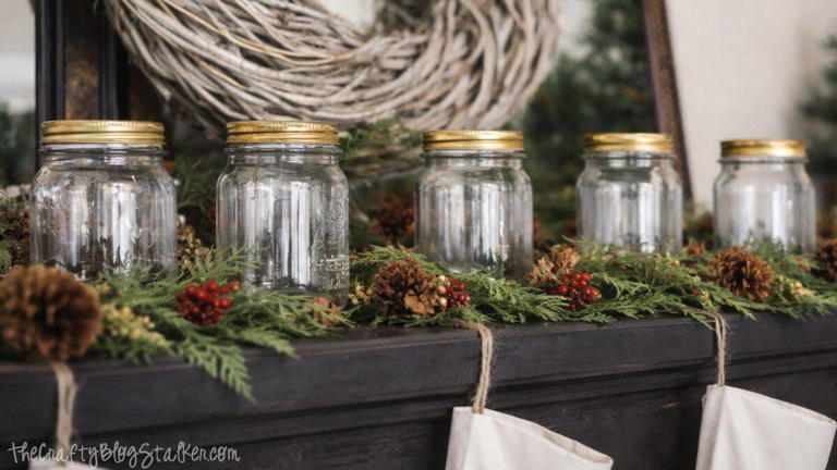 DIY rustic mantel decor for Christmas