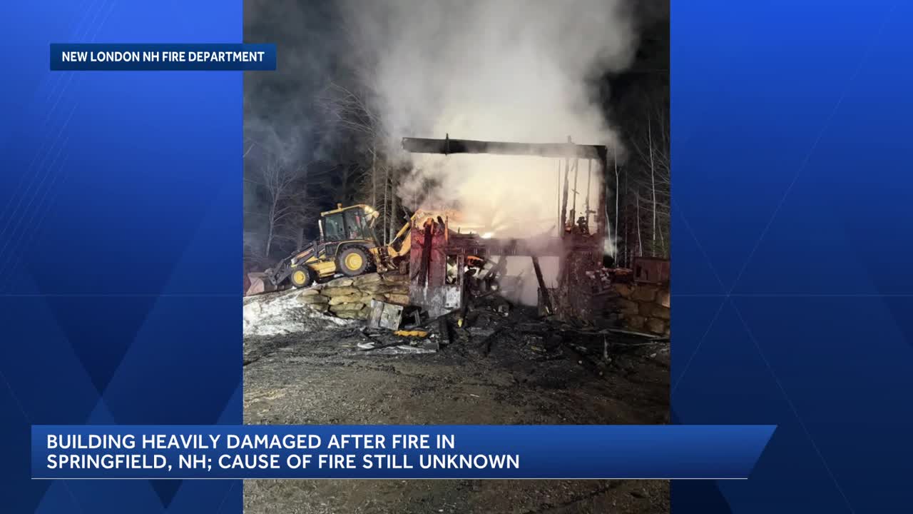 Building heavily damaged in fire in Springfield, New Hampshire
