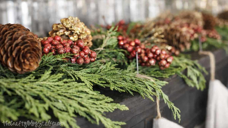 DIY rustic mantel decor for Christmas