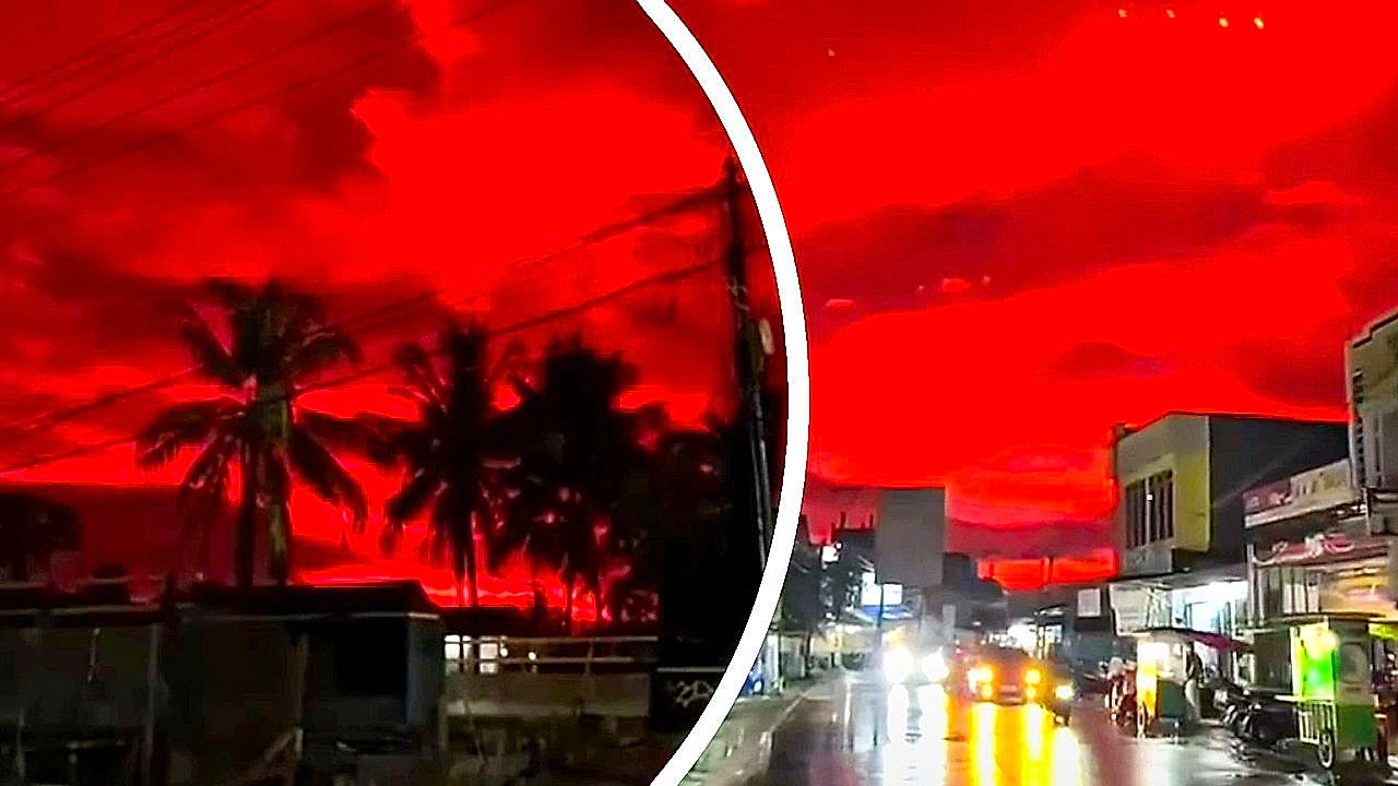 Residents stunned as storm leaves sky glowing blood red
