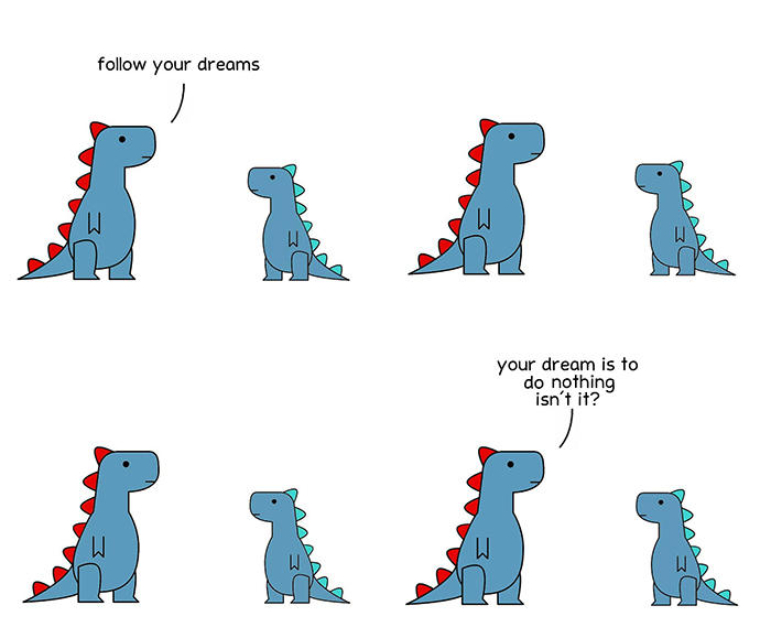 Explore mental health and life through honest dinosaur comic strips