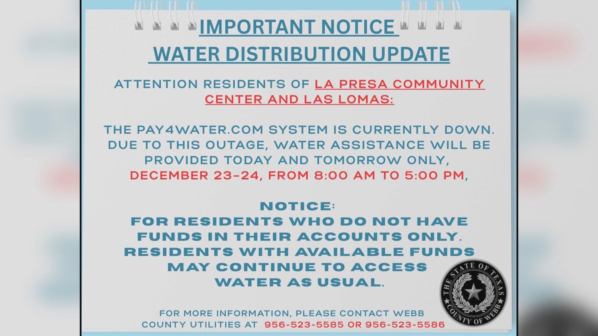 Webb County providing water assistance amid system outage