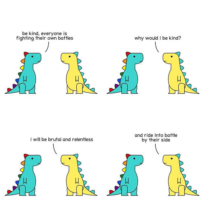 Explore mental health and life through honest dinosaur comic strips