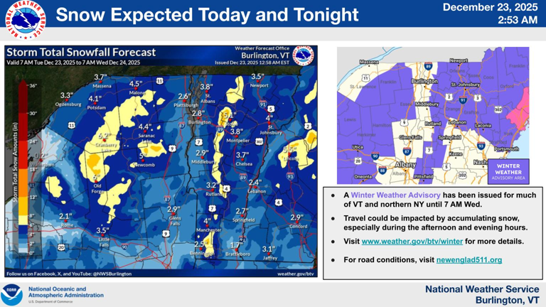 Vermont is getting snow today. How much to expect?