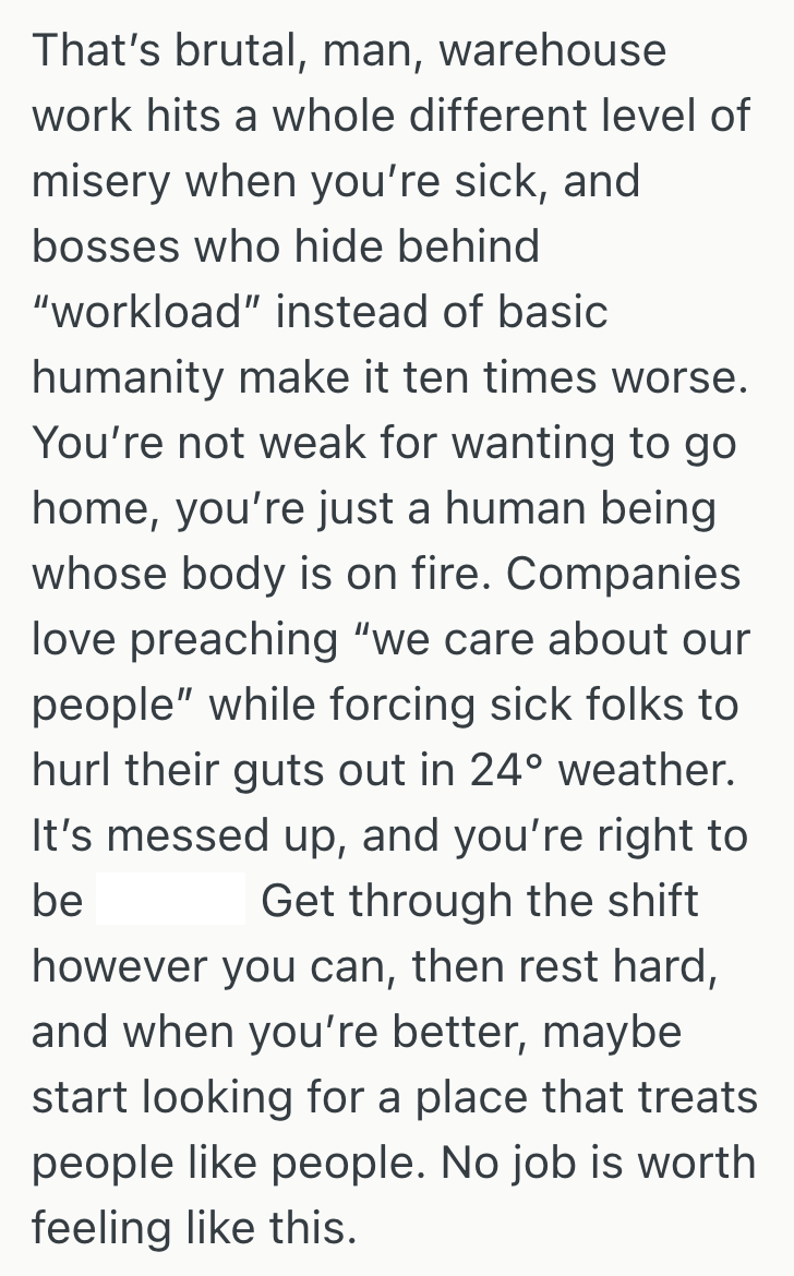 Employee worked sick in freezing weather, so his boss refused to let ...