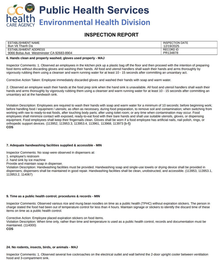 Vietnamese restaurant in Orange County cited for multiple health code ...