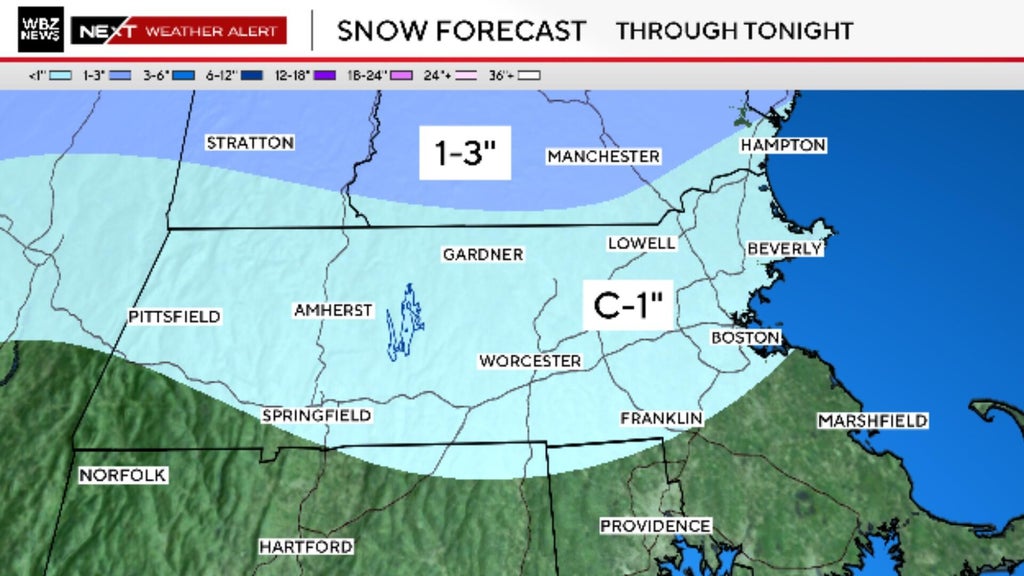 Maps show where snow could fall in Massachusetts Tuesday ahead of Christmas