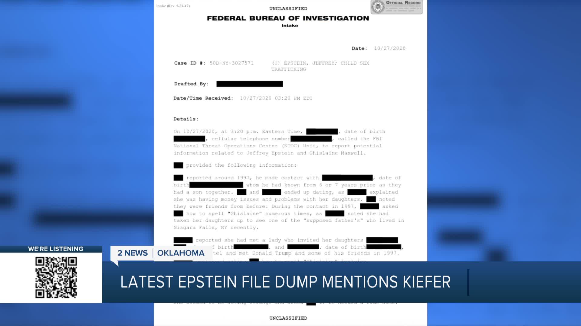 Report in Epstein files references death in Kiefer, Okla.