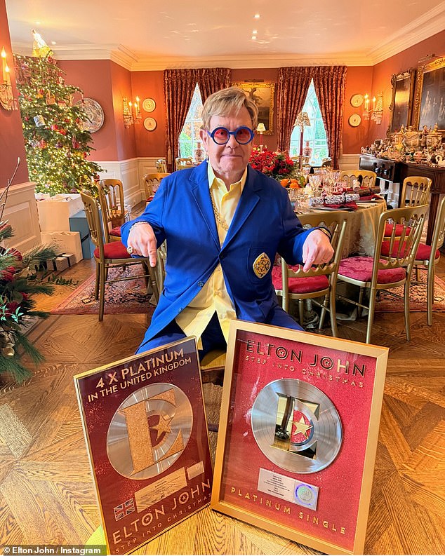 Sir Elton John, 78, beams as he celebrates Step Into Christmas going ...