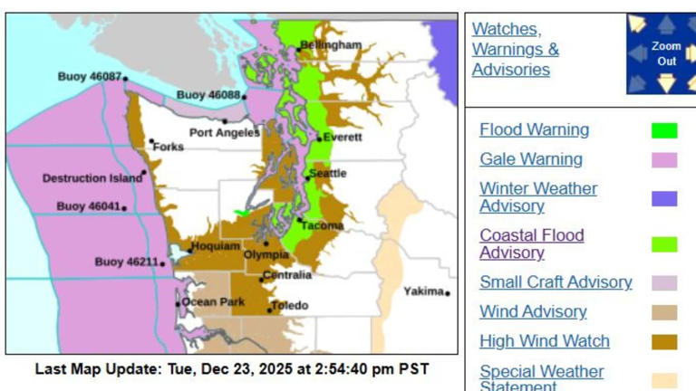 Washington coastal flood advisory map: Seattle, Tacoma, Everett and ...
