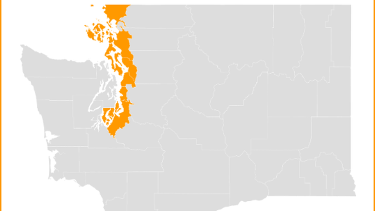 Washington coastal flood advisory map: Puget Sound region, including ...
