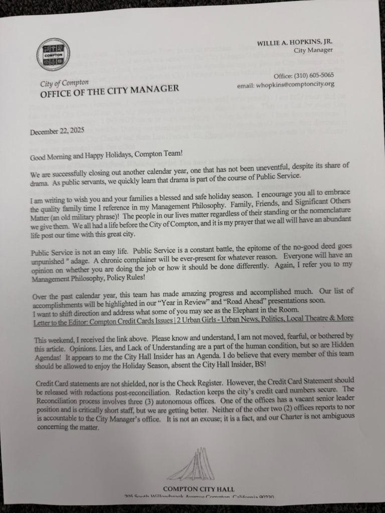City manager responds to allegations of internal strife inside Compton ...
