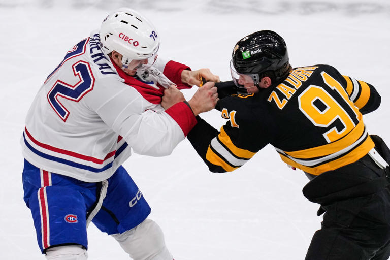 Old rivals Bruins, Canadiens drop gloves at opening faceoff in matchup ...