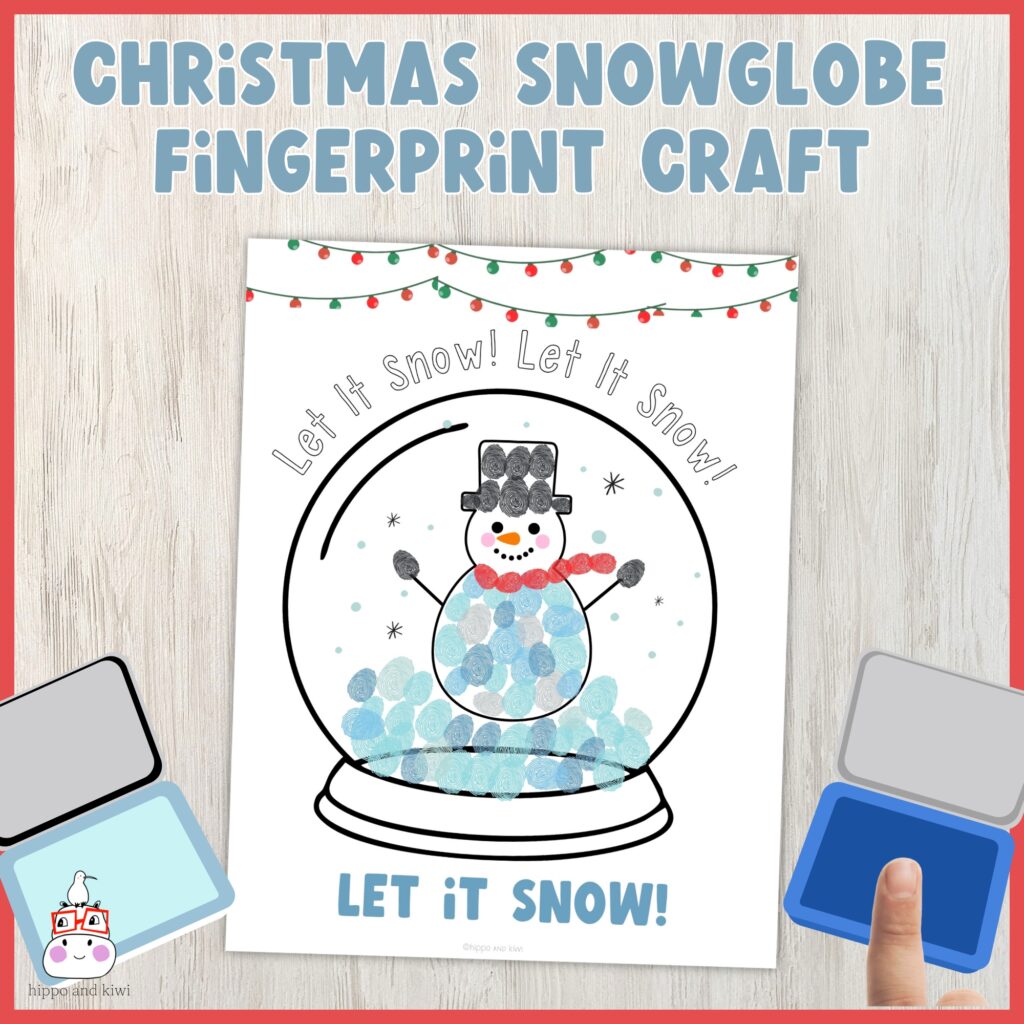 Fingerprint snowman snow globe craft for little hands