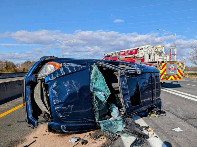 Rollover crash in Manchester leaves vehicle a mangled mess