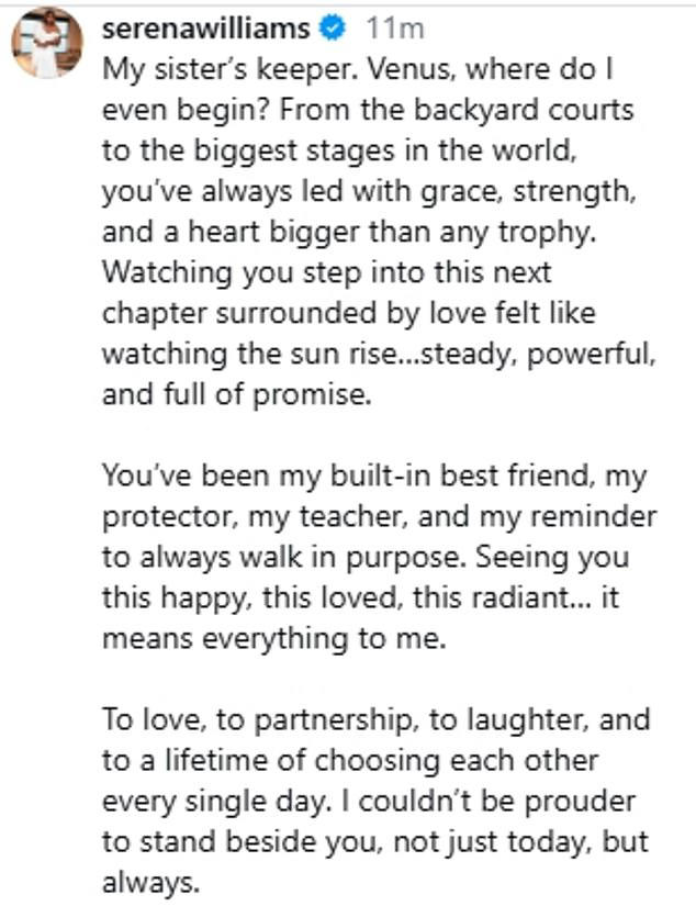 Serena Williams shares emotional message to sister Venus after tennis ...