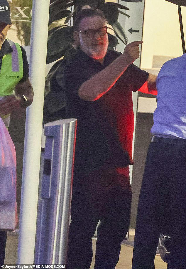 Russell Crowe channels Santa Claus as he jets out with trolley full of ...