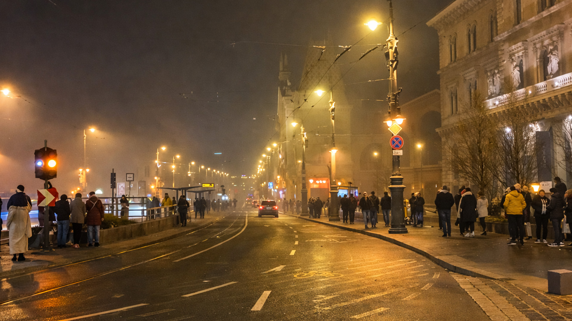 Budapest New Year Crowd Celebration Walk