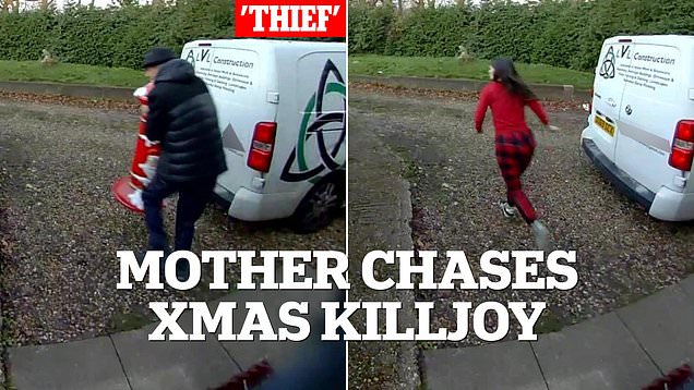 Incredible moment mother in pyjamas chases real-life Grinch