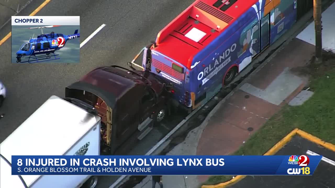 8 injured in Orange County crash involving semi-truck, LYNX bus