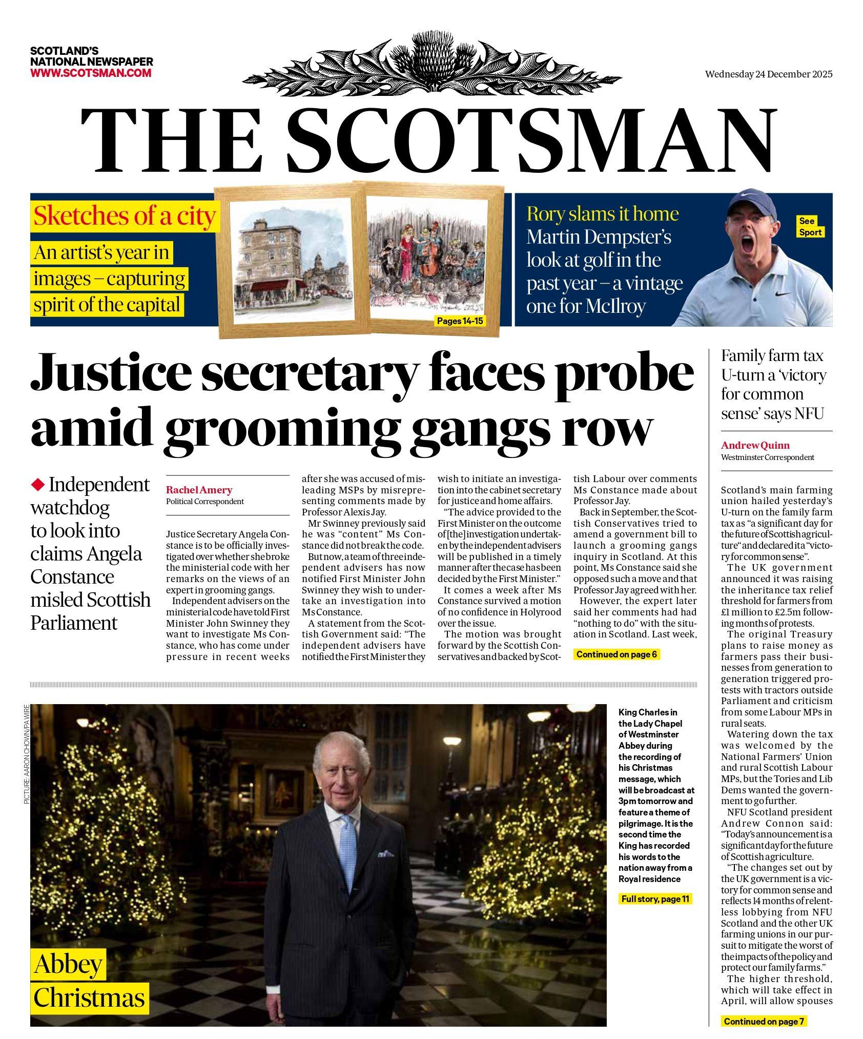 Scotland's papers: Balmoral Epstein emails and justice minister faces probe