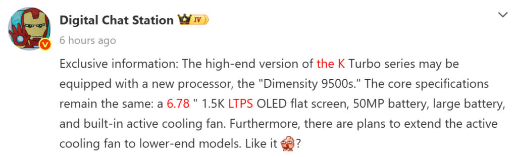 Oppo K15 Turbo Pro key specifications leak reveals Dimensity 9500s ...