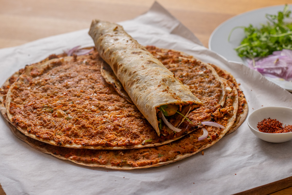 Homemade Turkish lahmacun