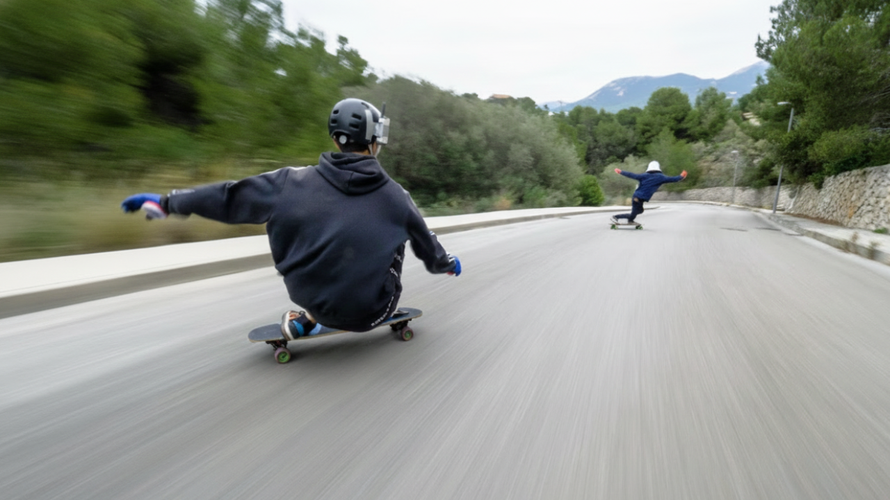 Descente freeride sur une route très raide