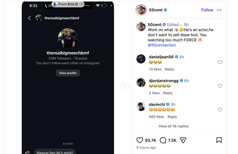 50 Cent clowns Big Meech for reaching out to work together: "Not a chance"
