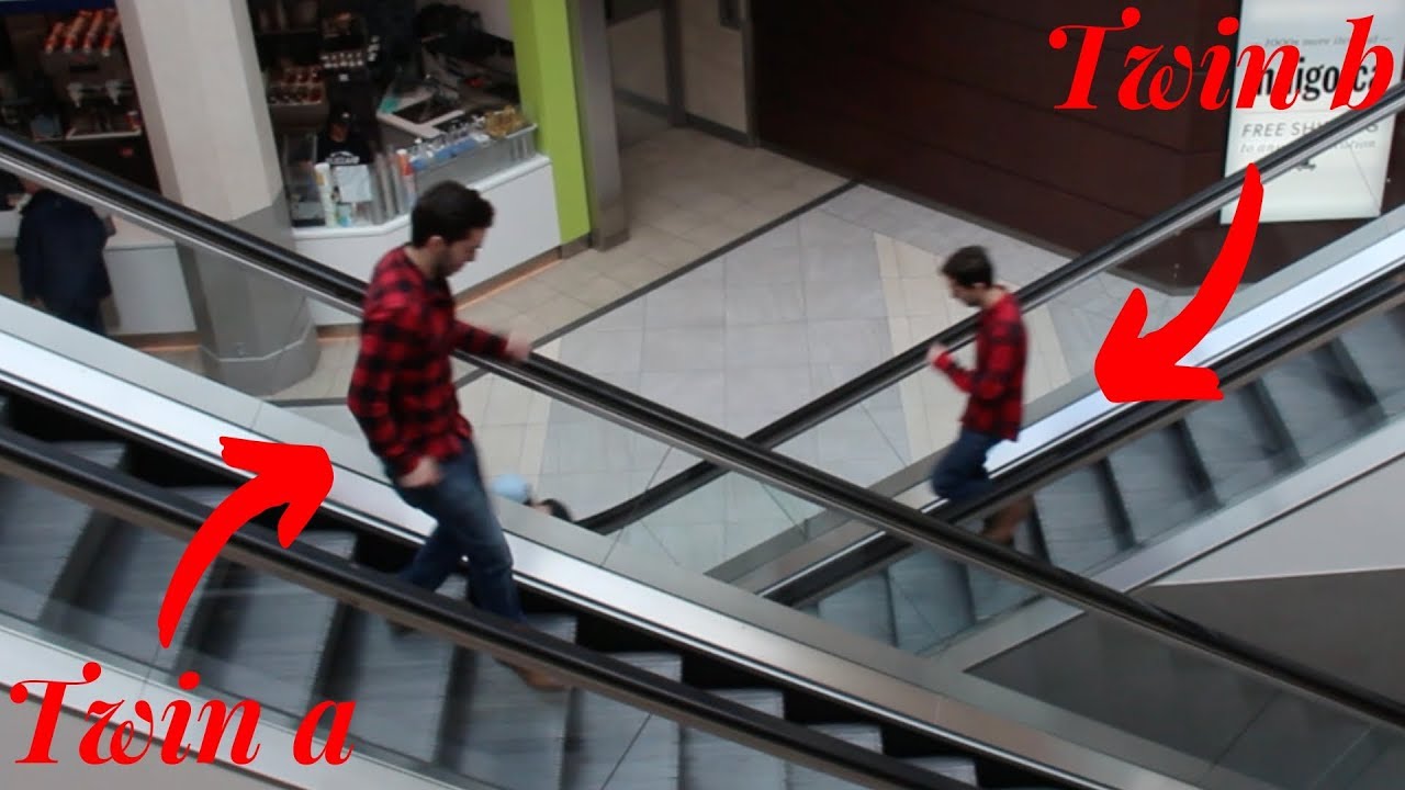 Twin teleportation escalator prank!