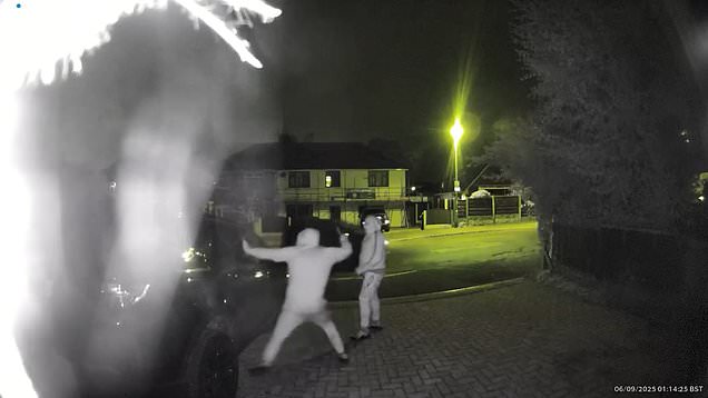 Doorbell footage captures moment thugs set car on fire