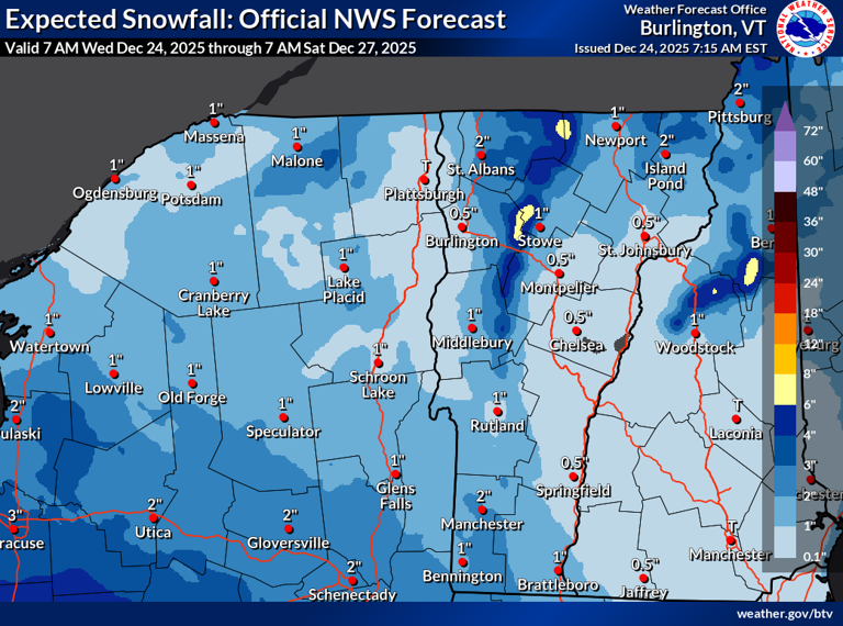 Will it snow in Vermont on Christmas? A little is possible. See maps