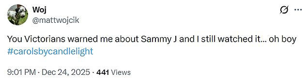 Furious Carols by Candlelight viewers slam comedian Sammy J's 'cringe ...