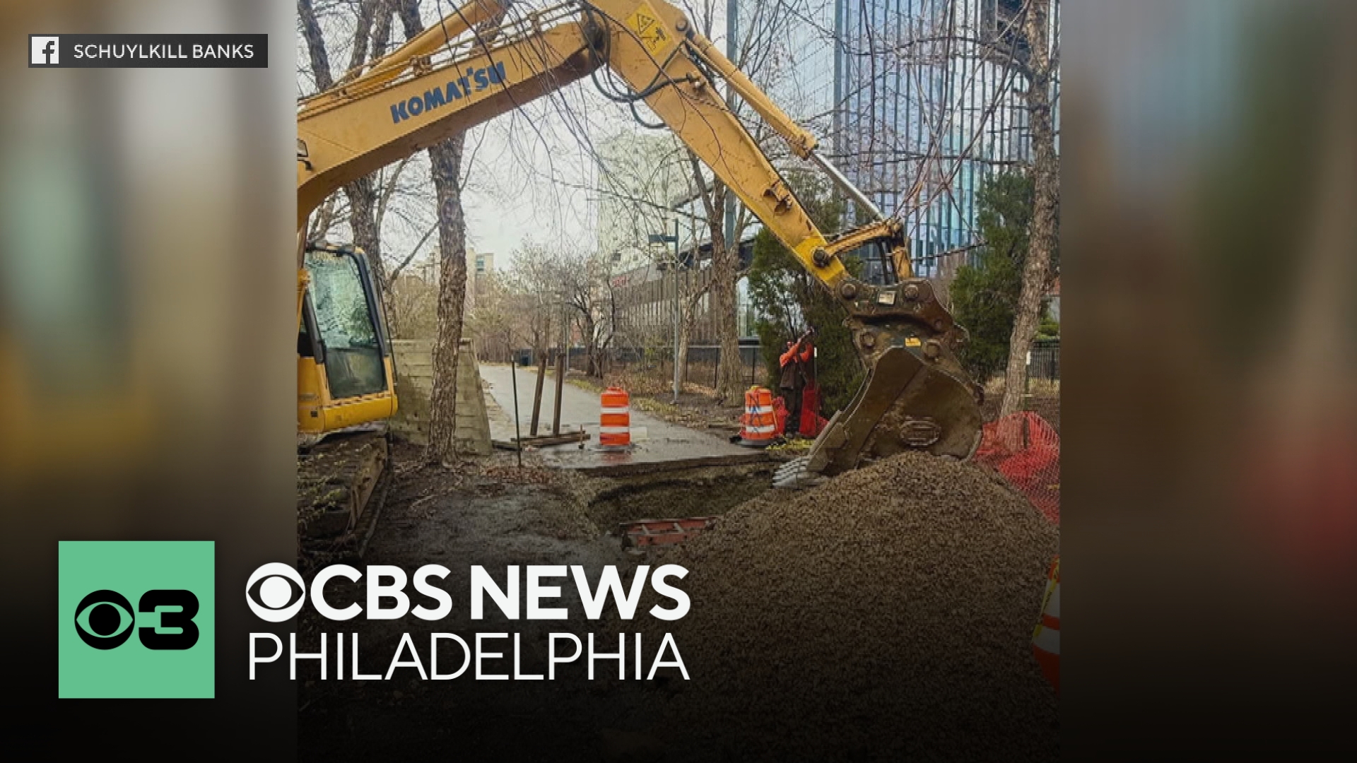 Sinkhole on Schuylkill River Trail in Philadelphia being repaired