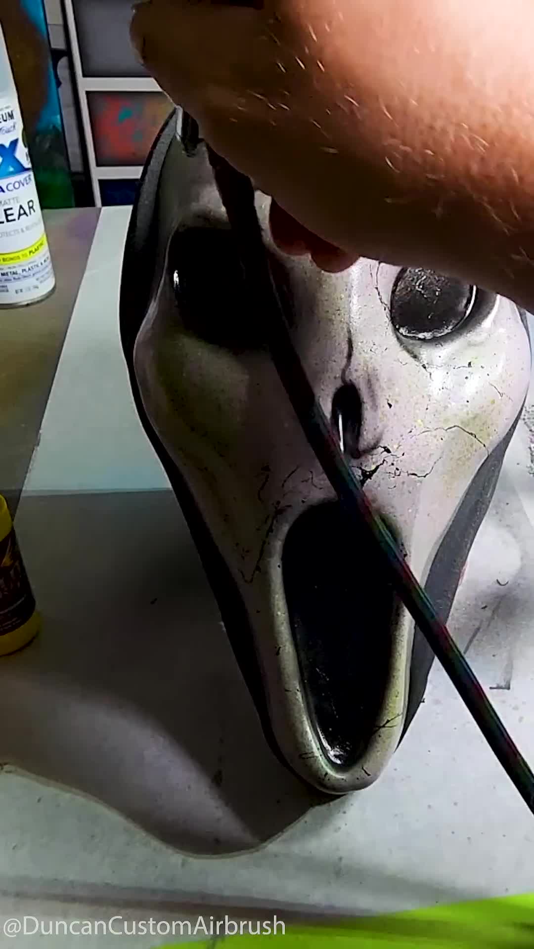 Spray painting cheap dollar store Halloween mask (full alien mask video)