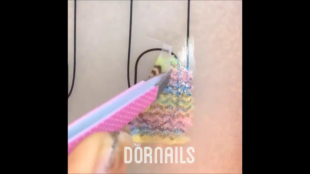 Black stamp line with colorful glitter nail art sticker