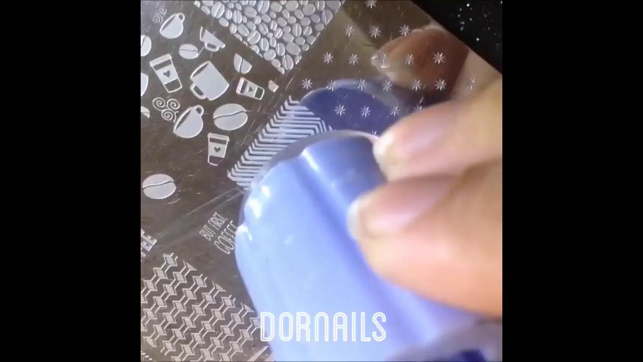 Purple glitter with white line stamp nail art