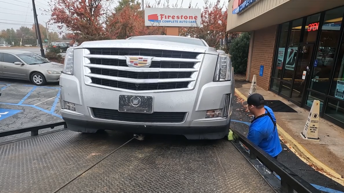 She flagged the van - the tow truck rolled in