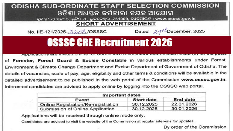 OSSSC CRE Recruitment 2026 Notification OUT for RI, ARI and AMIN Pots ...