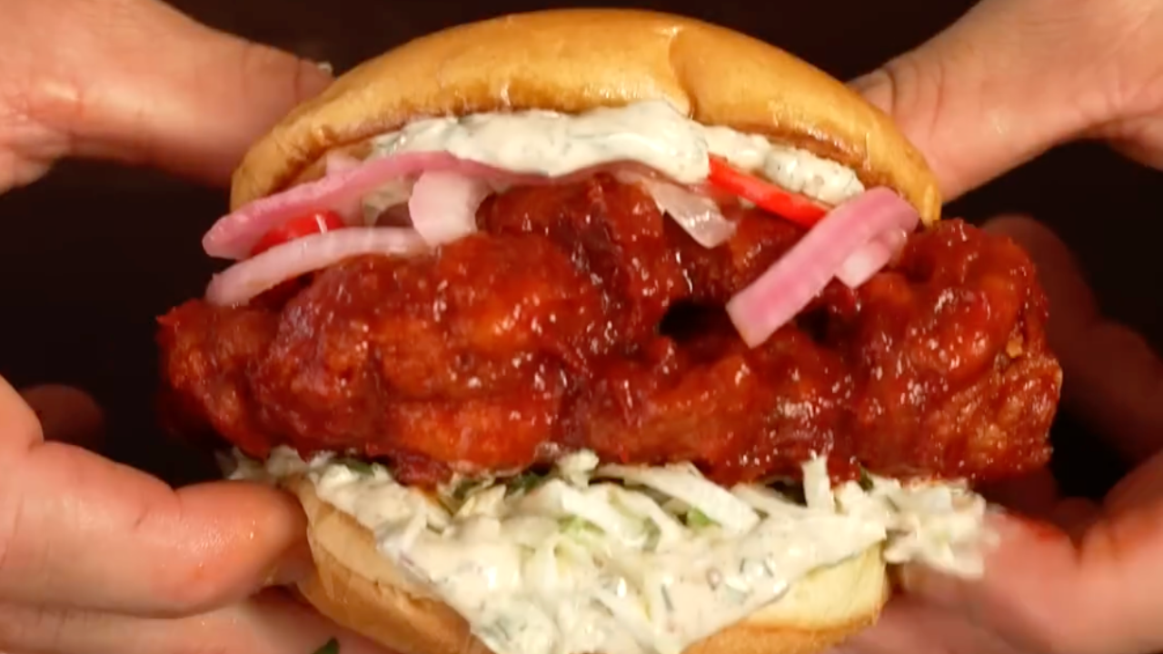 Smoky guajillo chili fried chicken sandwich