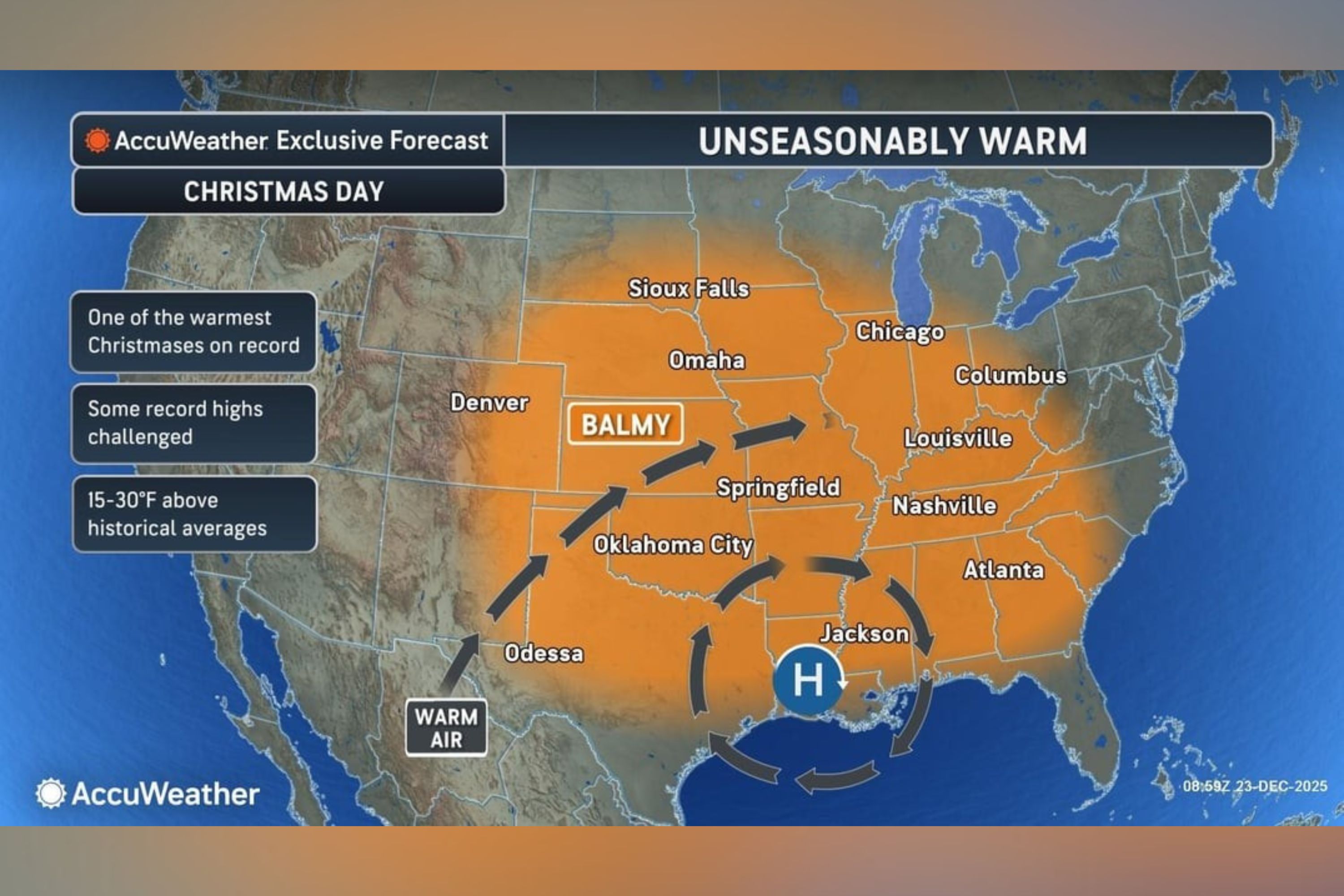 Map shows states where Christmas weather records could be broken