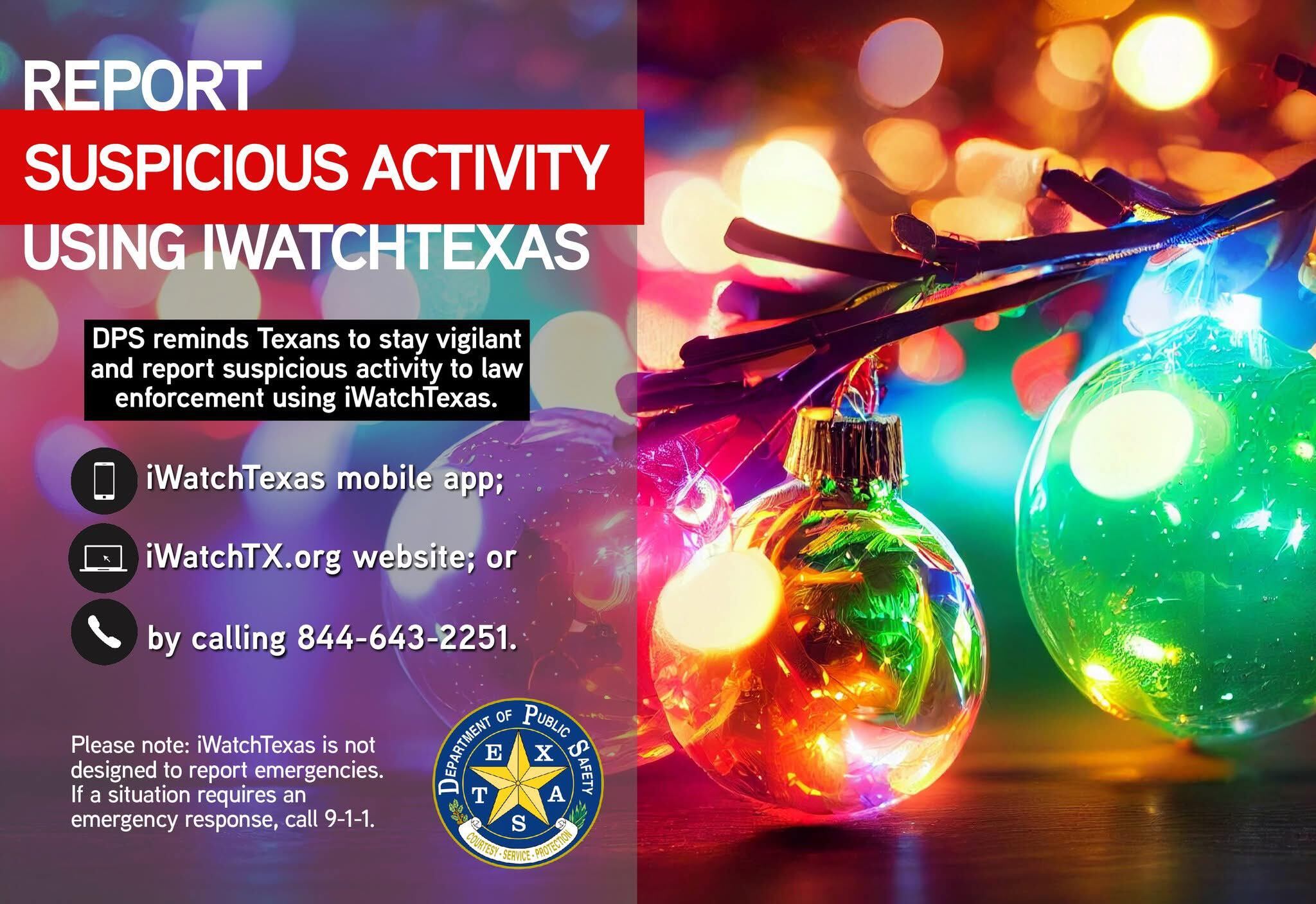 Holiday safety reminder: Texas DPS wants residents to speak up