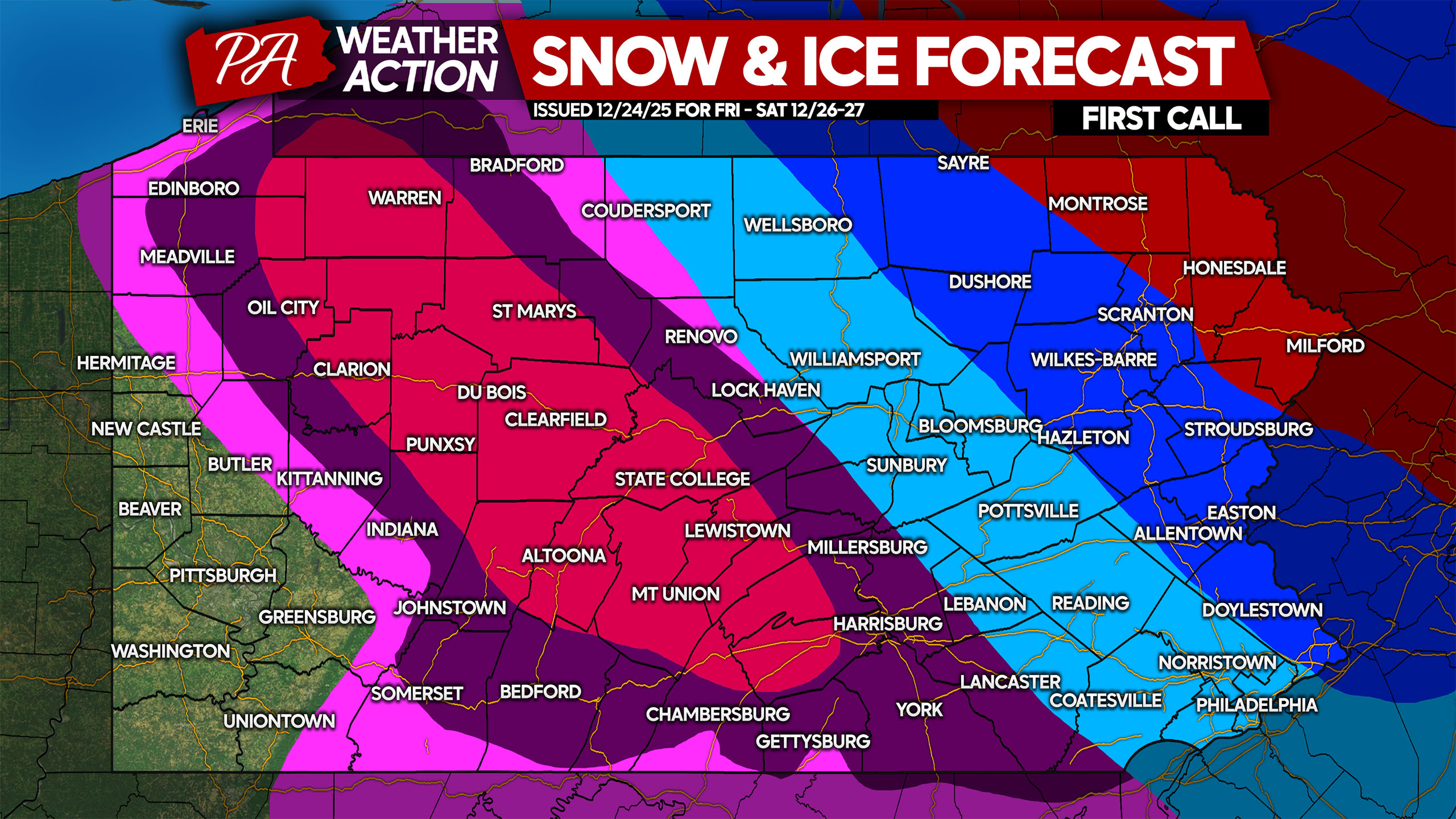 First call snow & ice forecast for Friday's post-Christmas winter storm