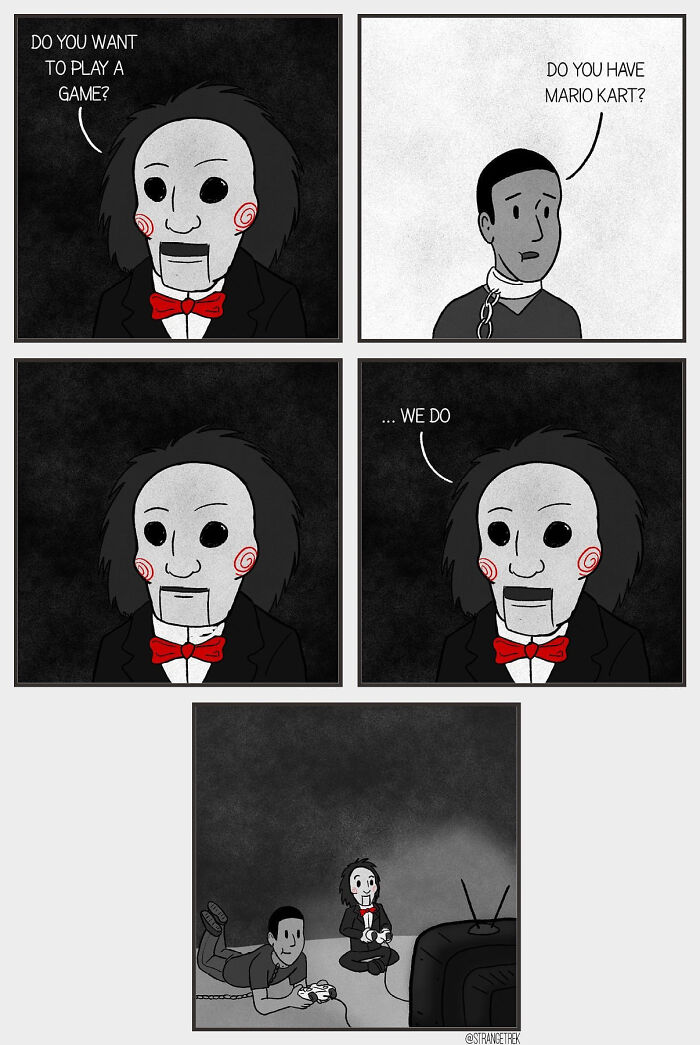 24 funny comics by StrangeTrek for people who like horror and pop culture
