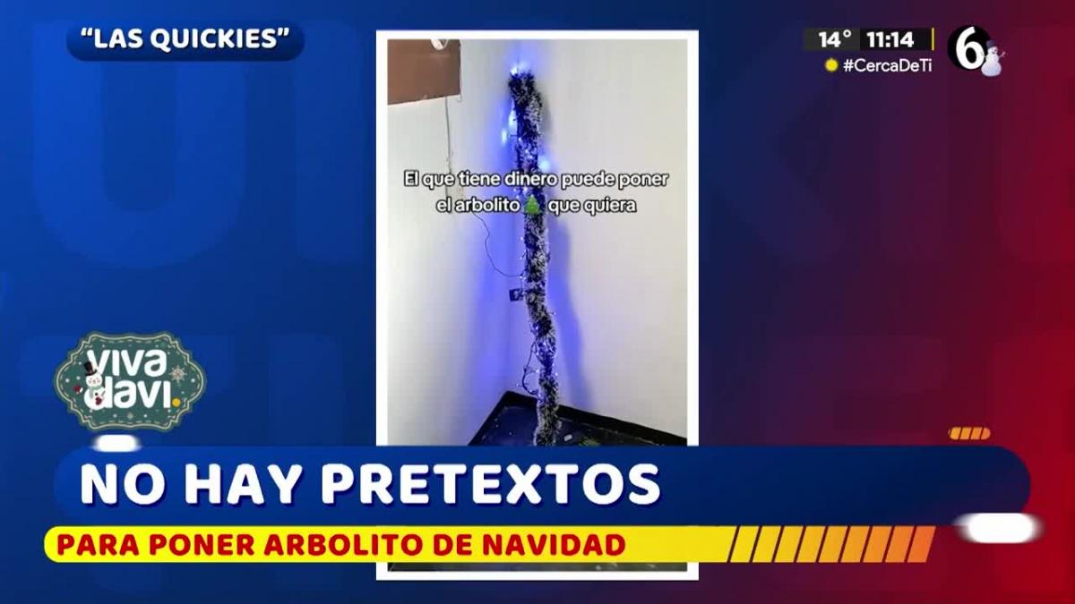 Familia decora escoba como 'pino' de Navidad