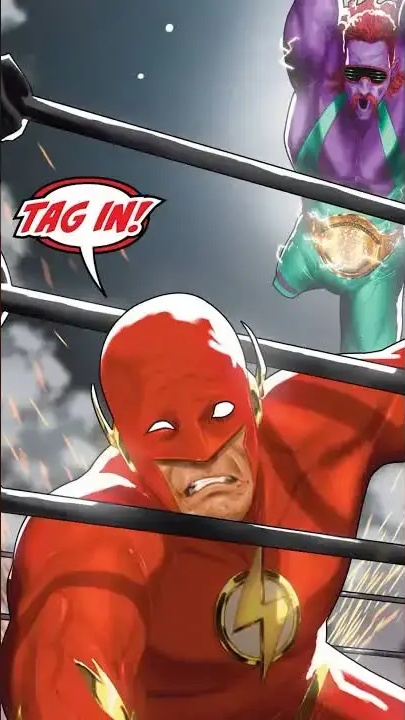 The DC Universe's tag-team champions: The Flash and Omega Bam Man!