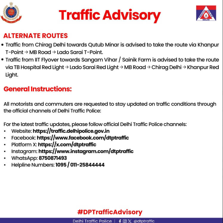 Delhi traffic advisory for Christmas: Traffic to be regulated in these ...